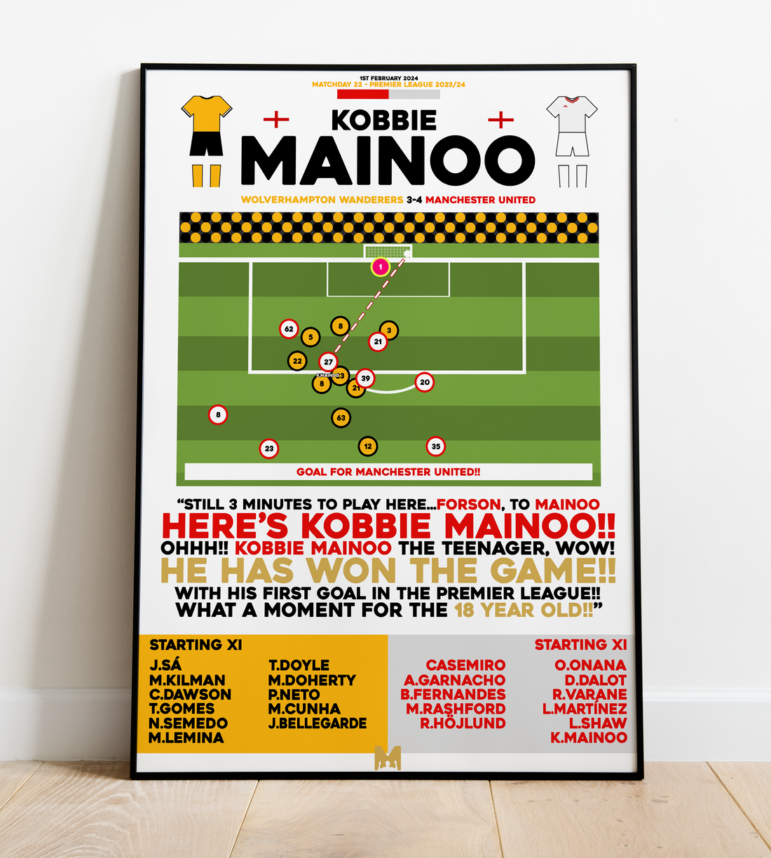 Kobbie Mainoo Goal vs Wolves - Premier League 2023/24 - Manchester Uni ...